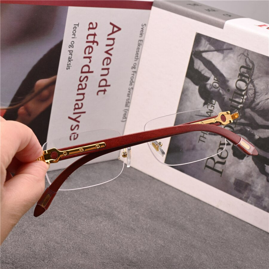 Wooden Temple Rimless Eyeglasses Frames For Men And Women-Unique and C ...